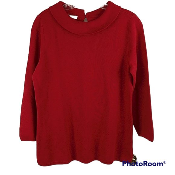 Talbots | Sweaters | Talbots Red Knit Sabrina Roll Collar 34 Sleeve ...